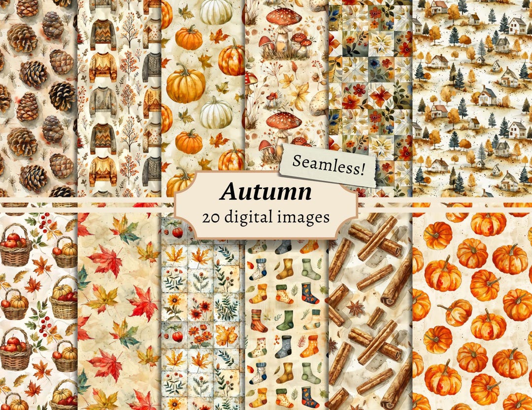 Autumn Digital Papers, Scrapbook Backgrounds, Fall Pumpkin Printable ...