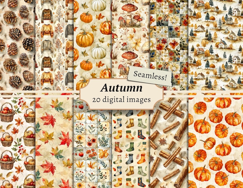 Autumn Digital Papers, Scrapbook Backgrounds, Fall Pumpkin Printable ...