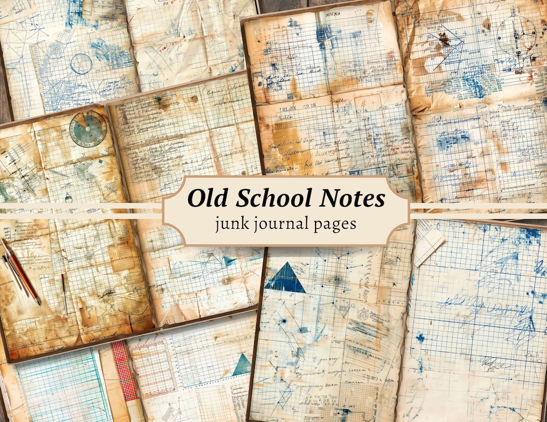 Old School Notes Junk Journal Pages, Digital Scrapbook Paper Kit, Study ...