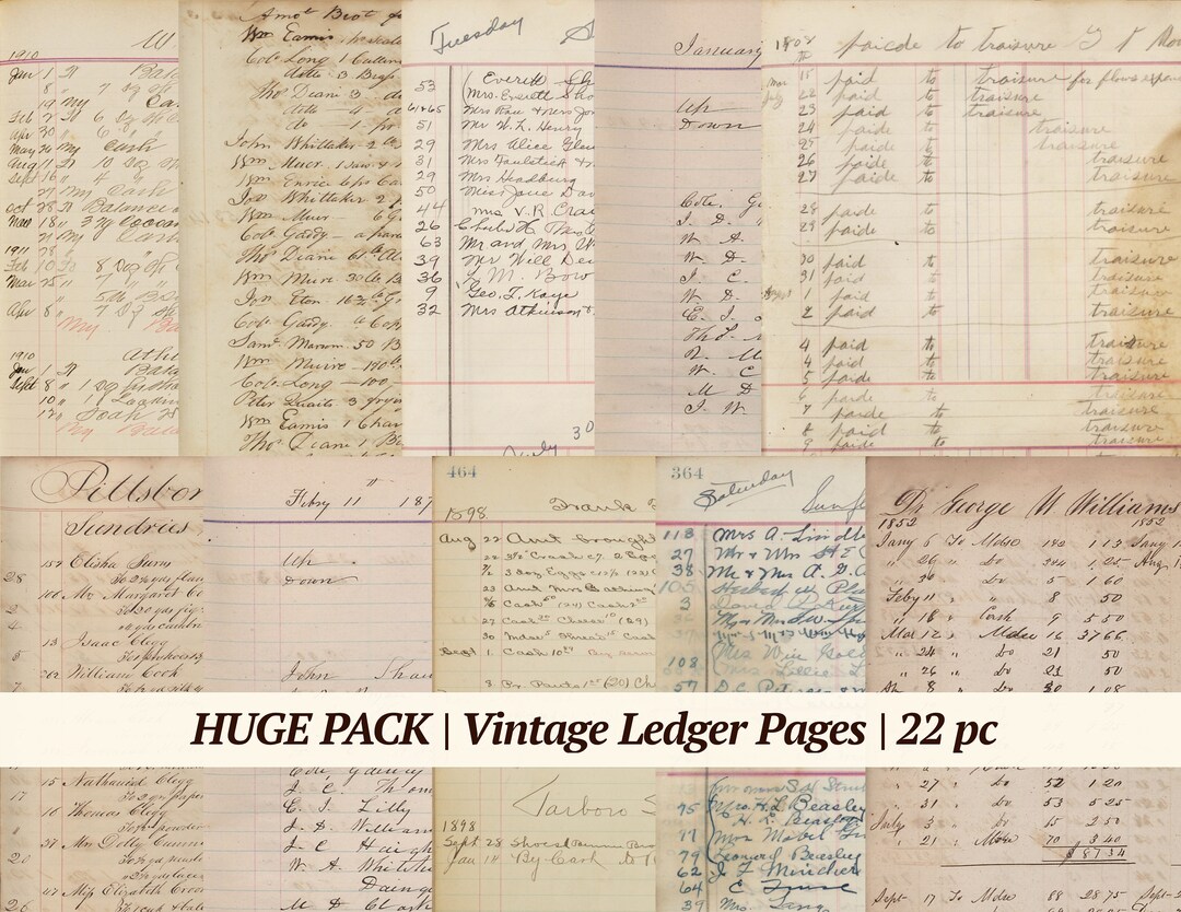 Vintage Ledger Pages | 22 Pc | Printable Antique Junk Journal Paper ...