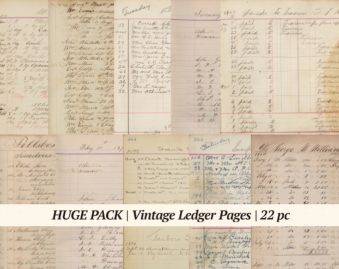 1800's Vintage Ledger Paper, Handwritten Ledger Pages, 3 Different ...