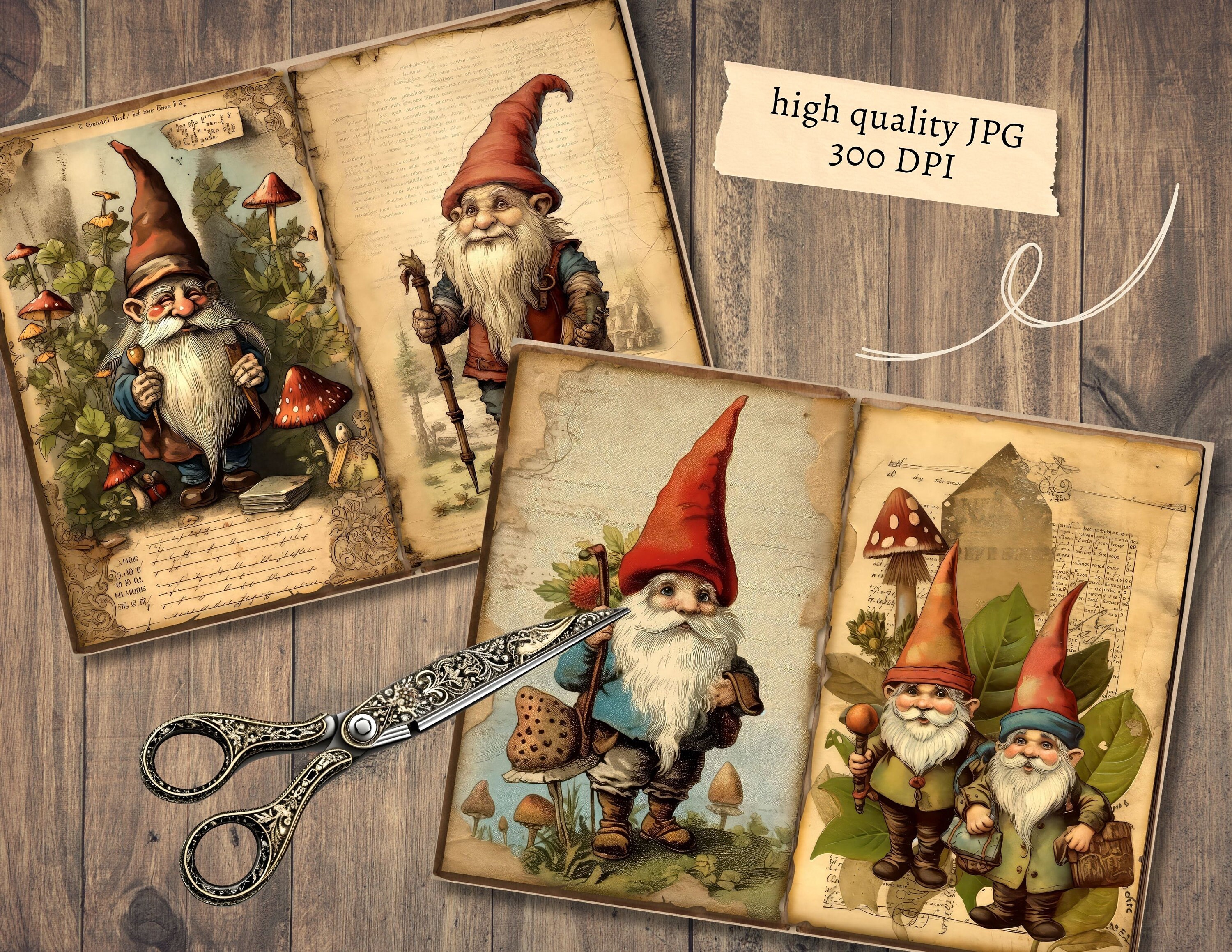 Gnomes Junk Journal Pages, Digital Scrapbook Paper Kit, Woodland ...