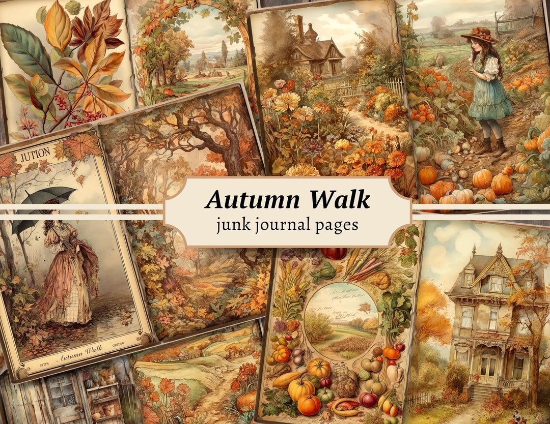Autumn Walk Junk Journal Pages, Digital Fall Scrapbook Kit, Printable ...