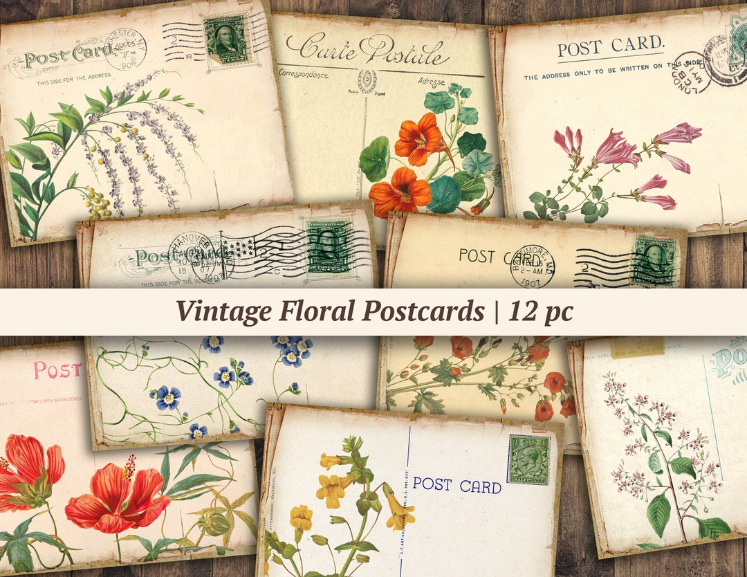Vintage Floral Postcards | Digital Junk Journal Cards, Printable ...