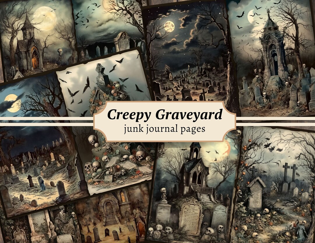 Creepy Graveyard Junk Journal Pages, Digital Scrapbook Paper Kit ...