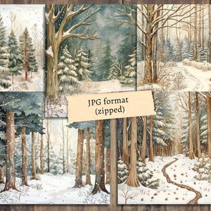 Winter Forest Digital Papers, Snowy Woodland Junk Journal Page ...