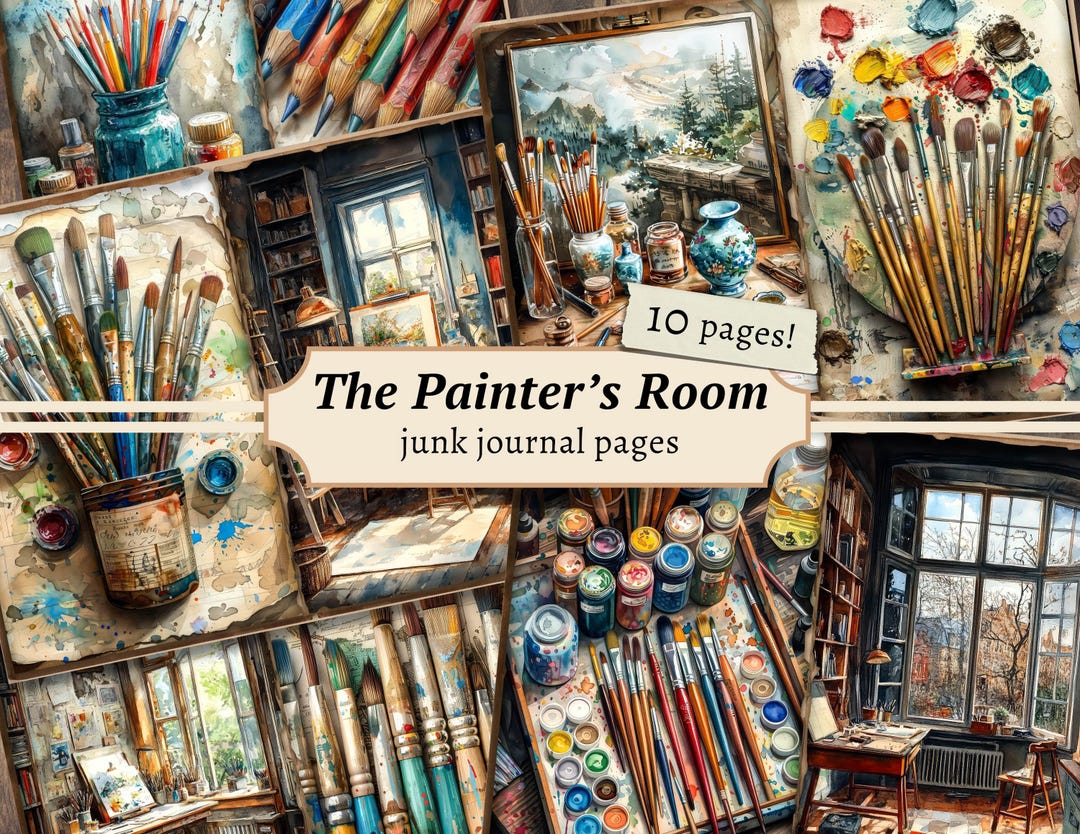 The Painter's Room Junk Journal Pages, Digital Scrapbook, Painting ...