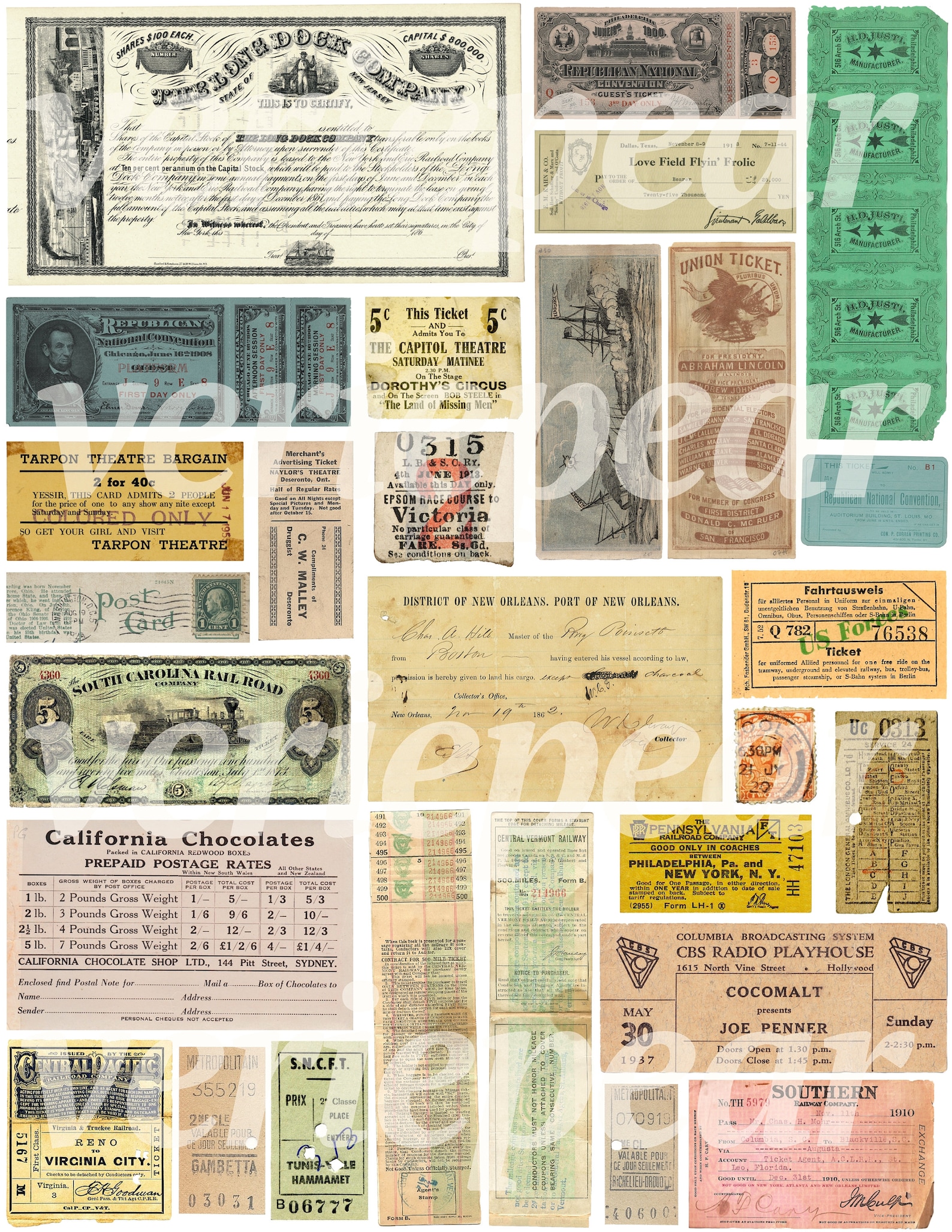 Vintage Ticket Ephemera | 100+ Pc | Old Documents, Printable Stamps ...