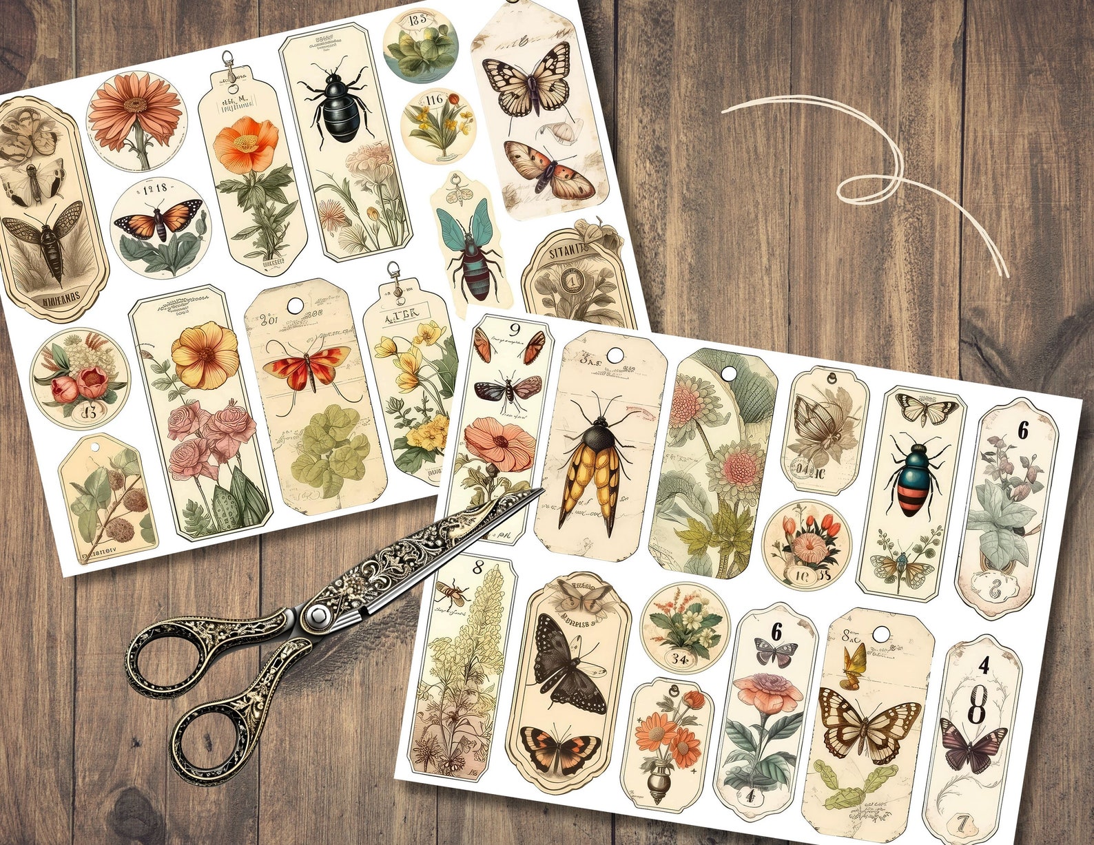 Vintage Botanical Tags & Labels, Printable Junk Journal Embellishments ...