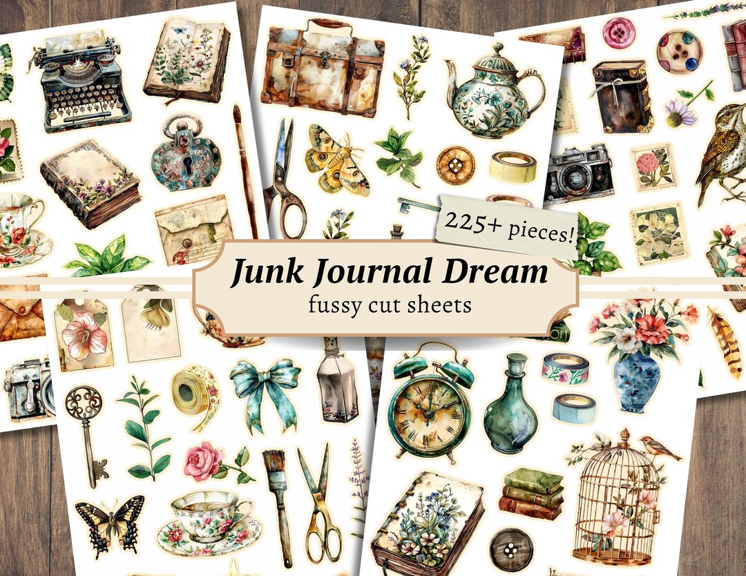 Junk Journal Dream Fussy Cuts, Digital Ephemera, Books Printable ...