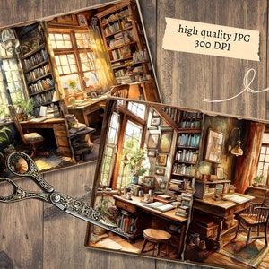Cozy Study Junk Journal Pages, Digital Scrapbook Paper Kit, Reading ...