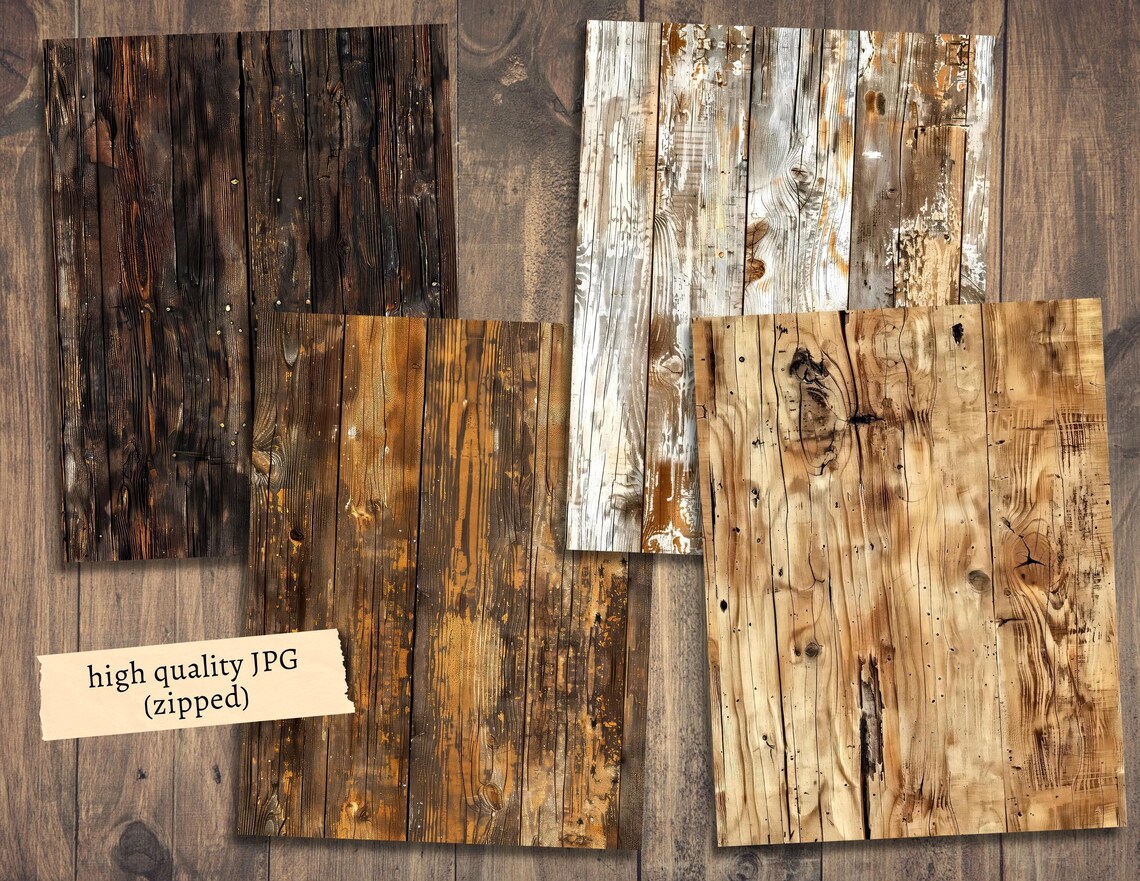 Wood Textures Digital Papers, Scrapbook Kit, Rustic Wooden Grain ...