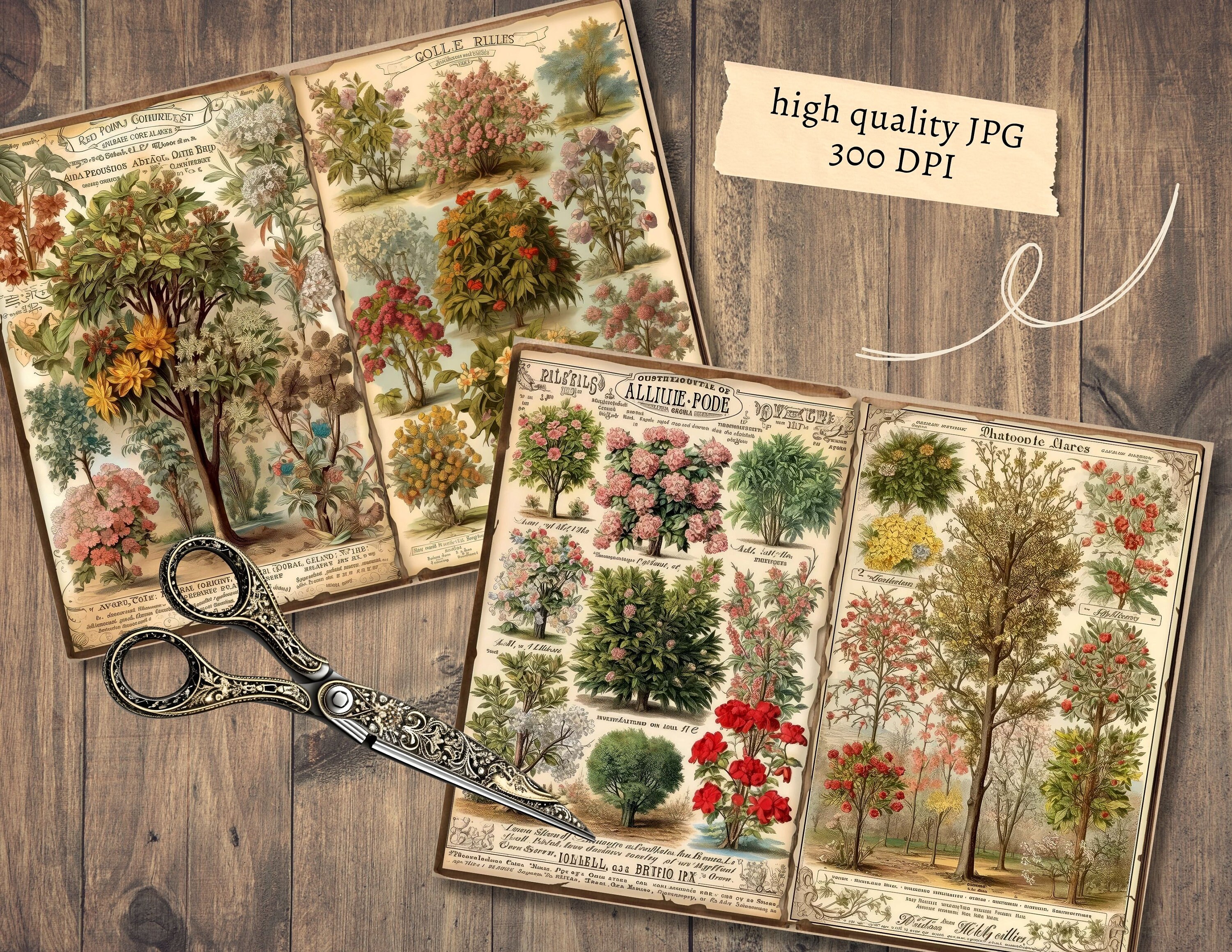 Trees & Bushes Junk Journal Pages, Digital Scrapbook Paper Kit ...