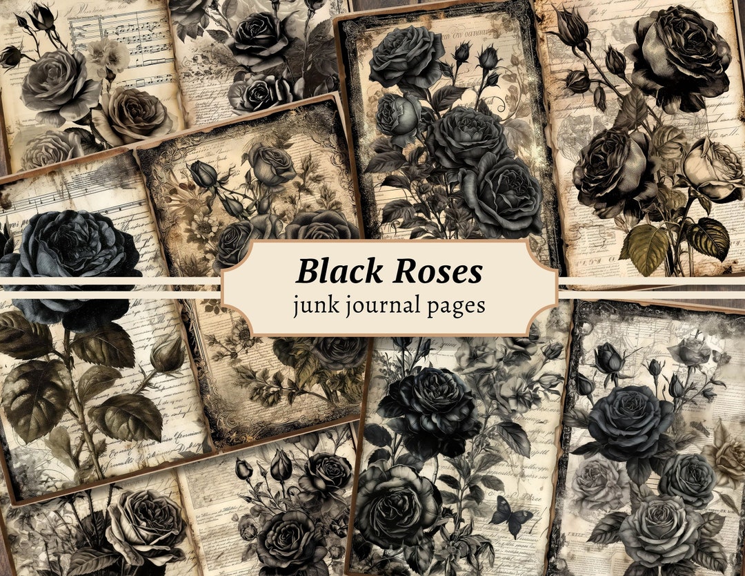 Black Roses Junk Journal Pages, Digital Scrapbook Paper Kit, Gothic ...