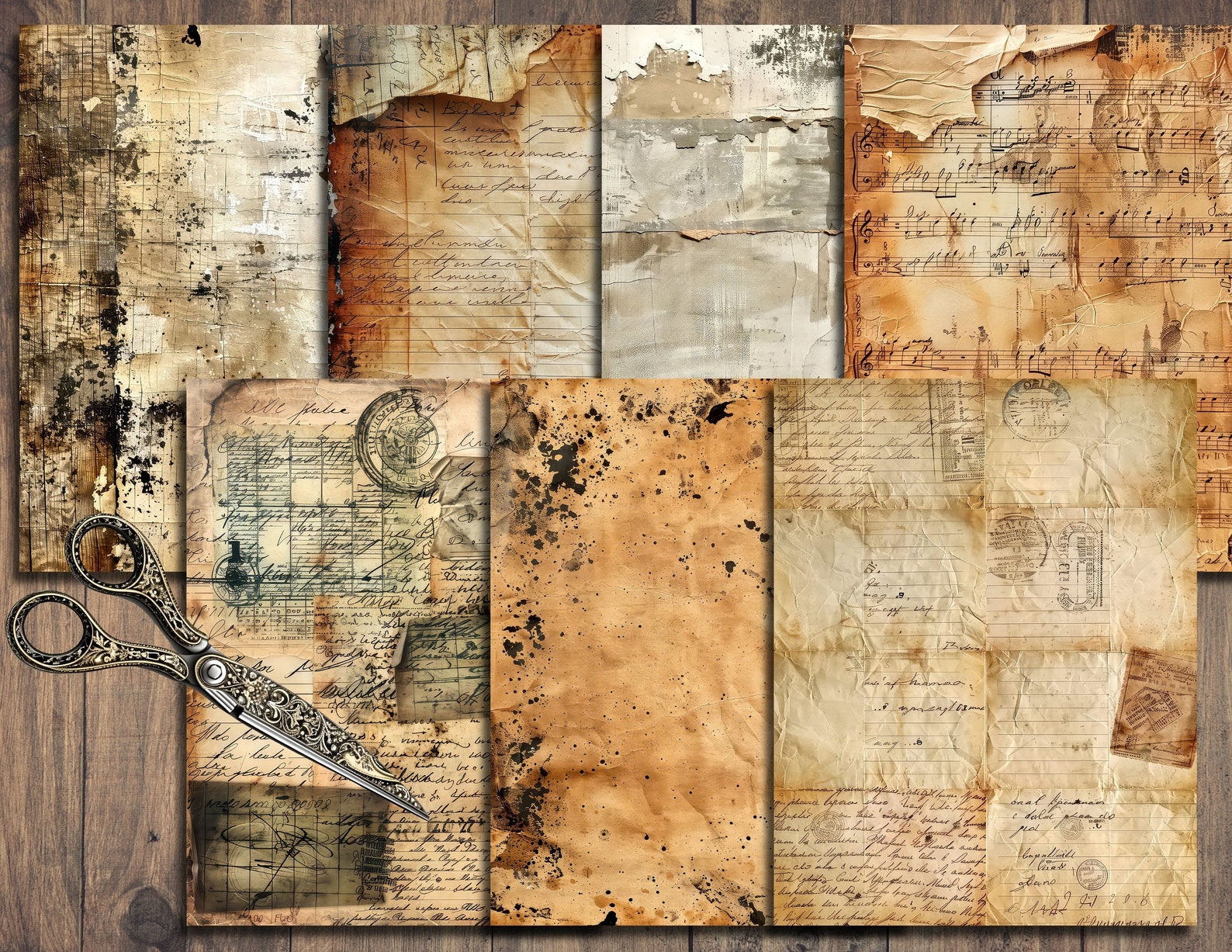 Grunge Neutrals Junk Journal Pages, Digital Scrapbook Kit, Distressed ...