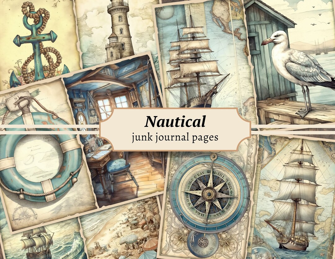 Vintage Nautical Junk Journal Pages, Digital Scrapbook Paper Kit ...
