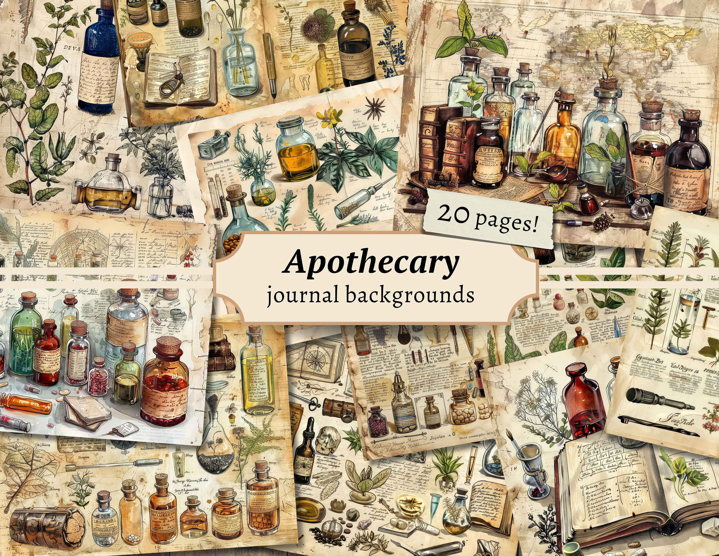 Apothecary Backgrounds, Mystic Potion Junk Journal Pages, Digital ...