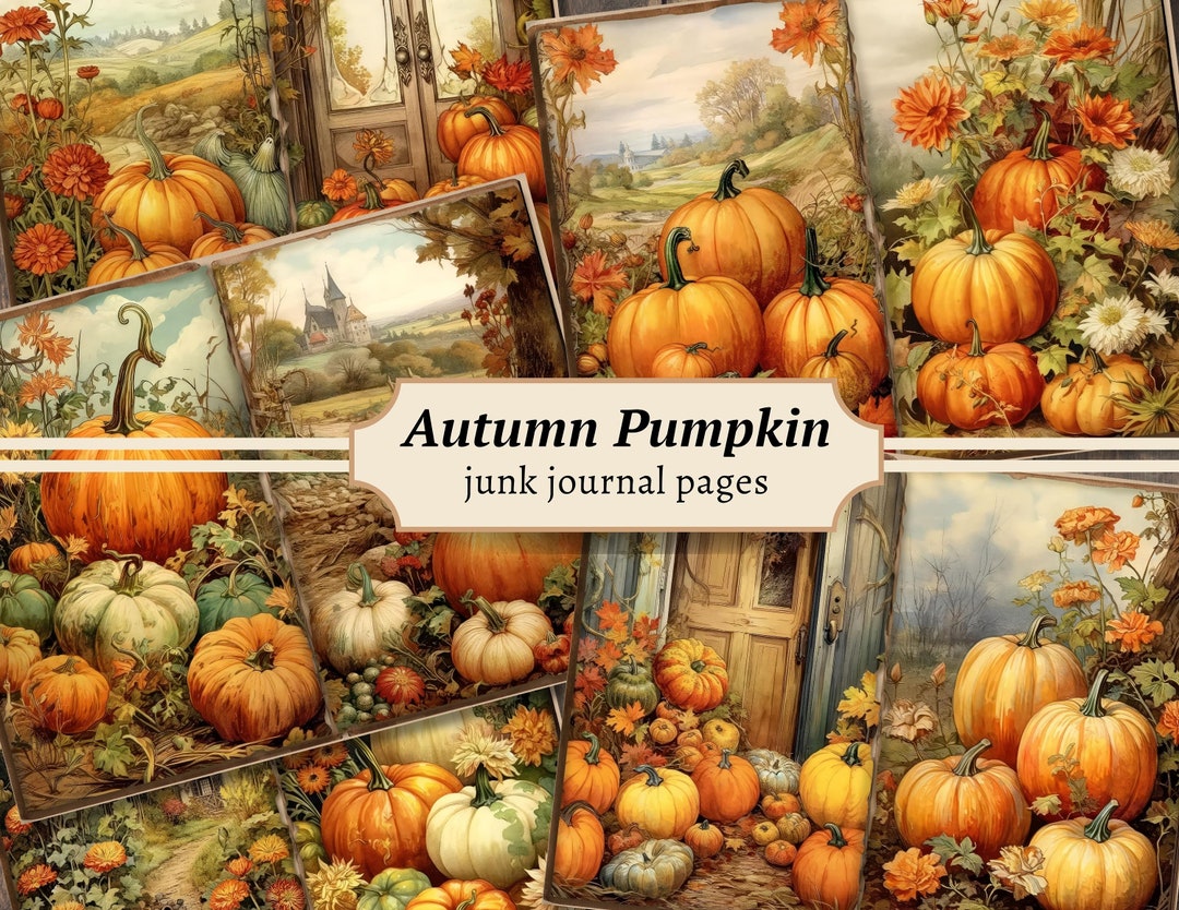 Autumn Pumpkin Junk Journal Pages, Digital Scrapbook Paper Kit ...