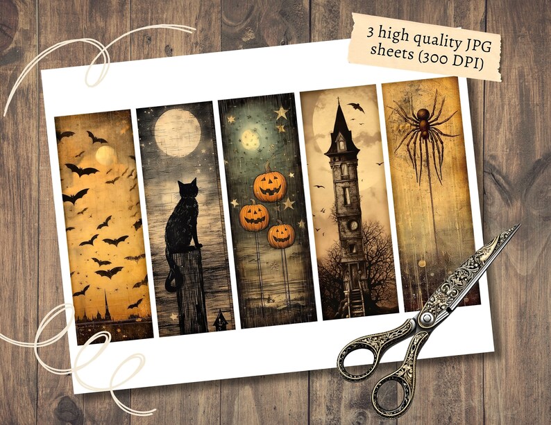 Halloween Printable Bookmarks, Digital Collage Sheet, Spooky Scrapbook ...
