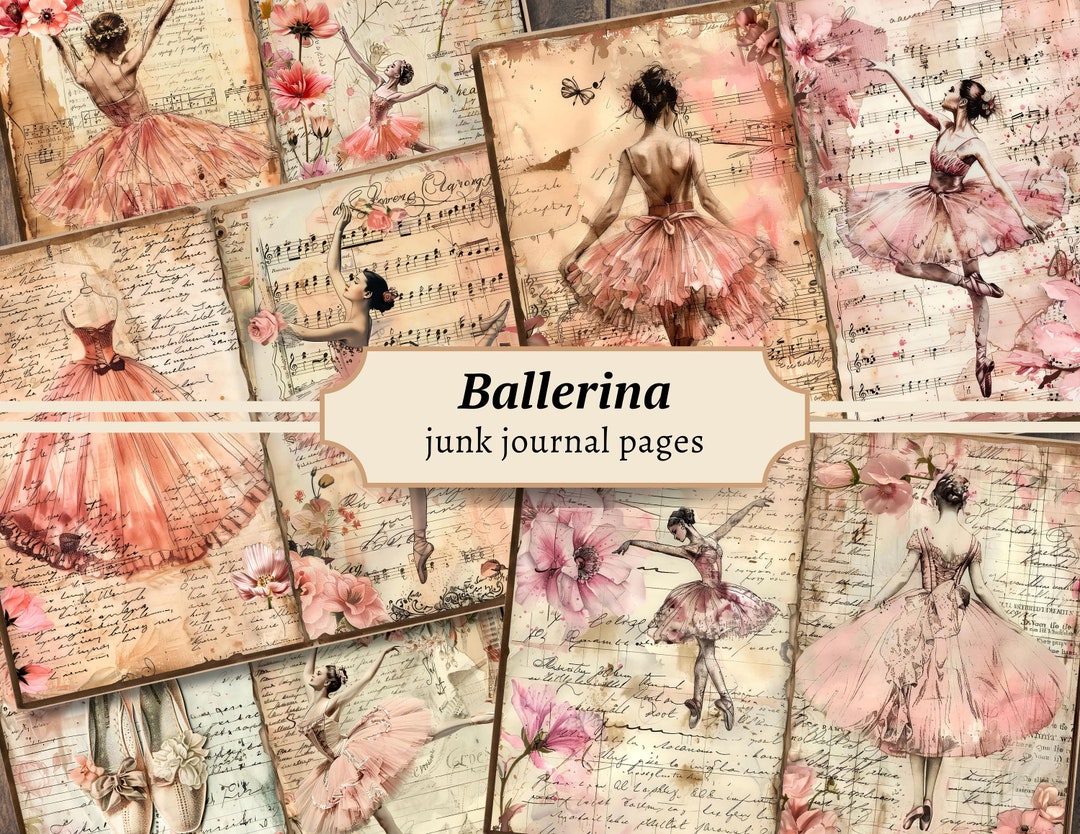Ballerina Junk Journal Pages, Digital Scrapbook Paper Kit, Ballet ...