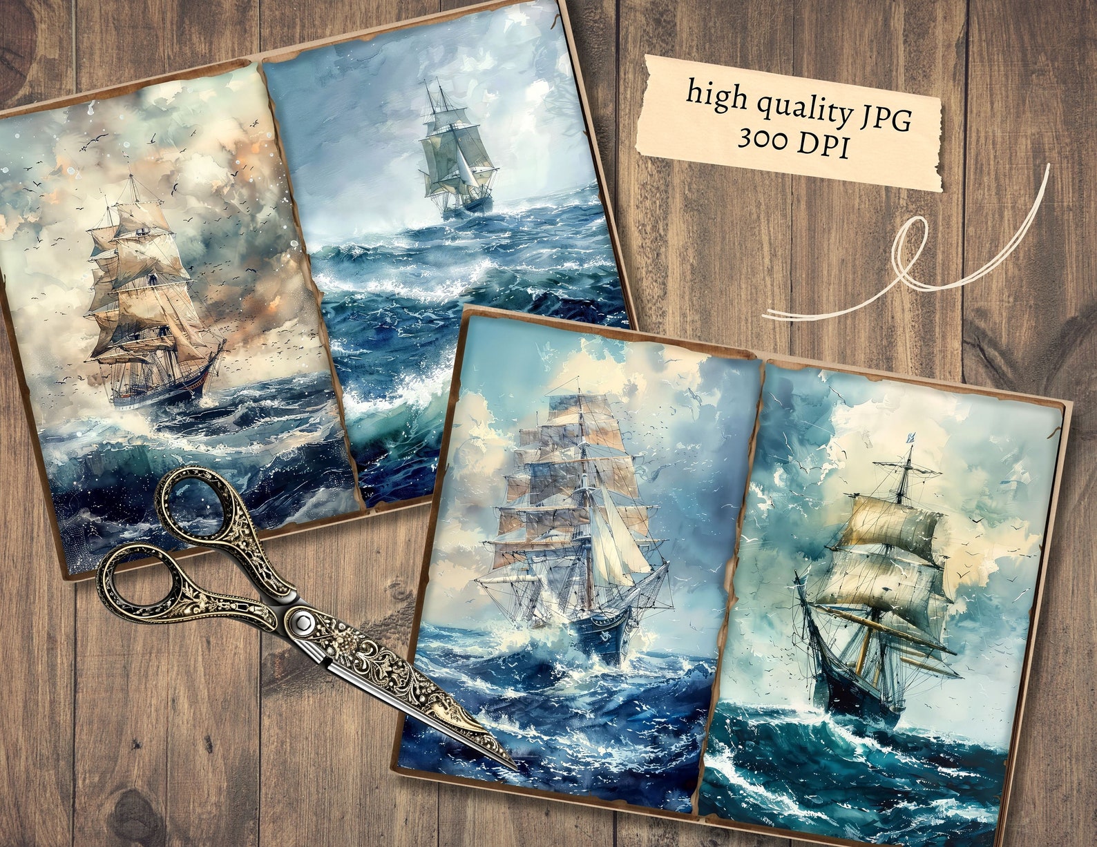 Ships at Sea Junk Journal Pages, Digital Scrapbook Paper Kit, Nautical ...