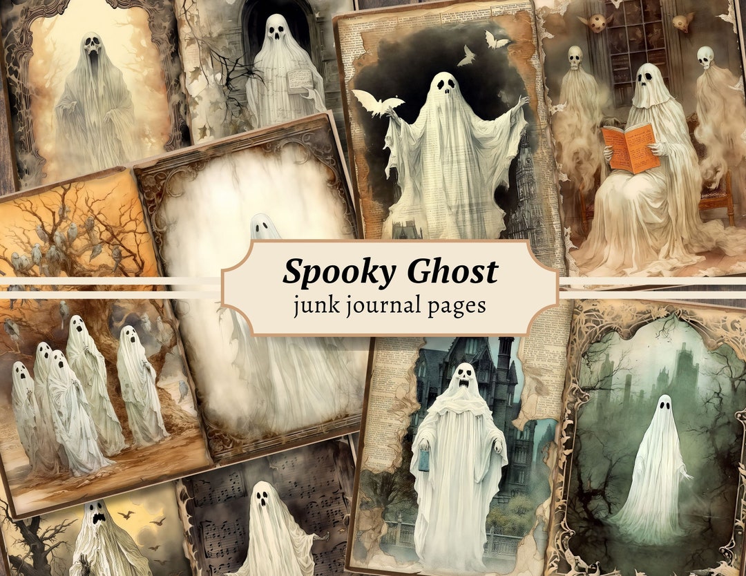 Spooky Ghost Junk Journal Pages, Digital Scrapbook Paper Kit, Halloween ...