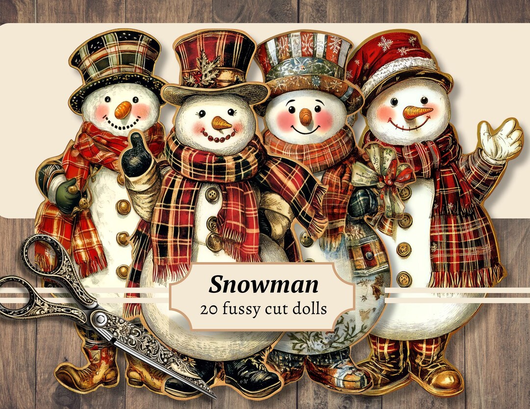 Snowman Paper Dolls, Christmas Fussy Cuts, Digital Ephemera, Vintage ...