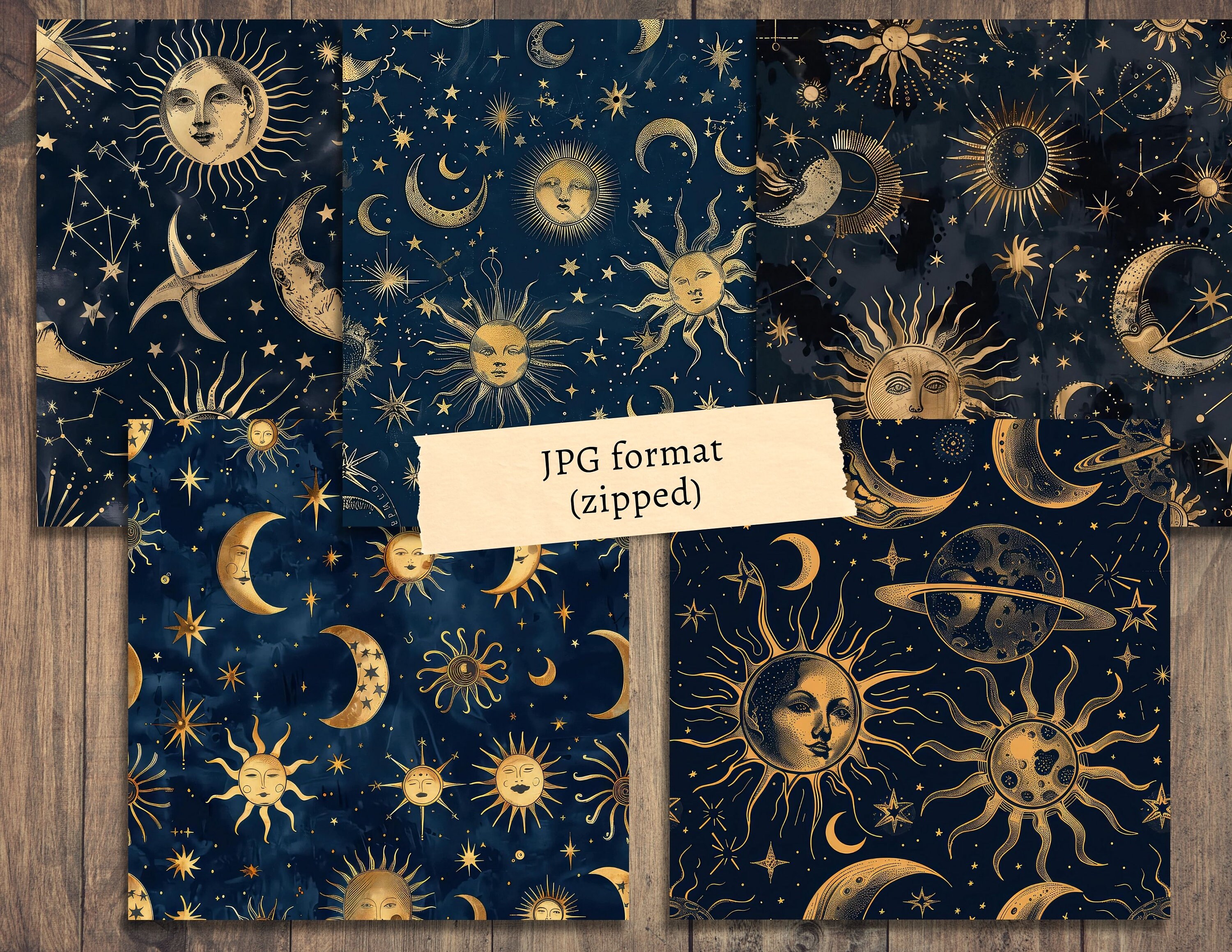 Sun & Moon Seamless Digital Papers, Scrapbook Background Kit, Celestial ...
