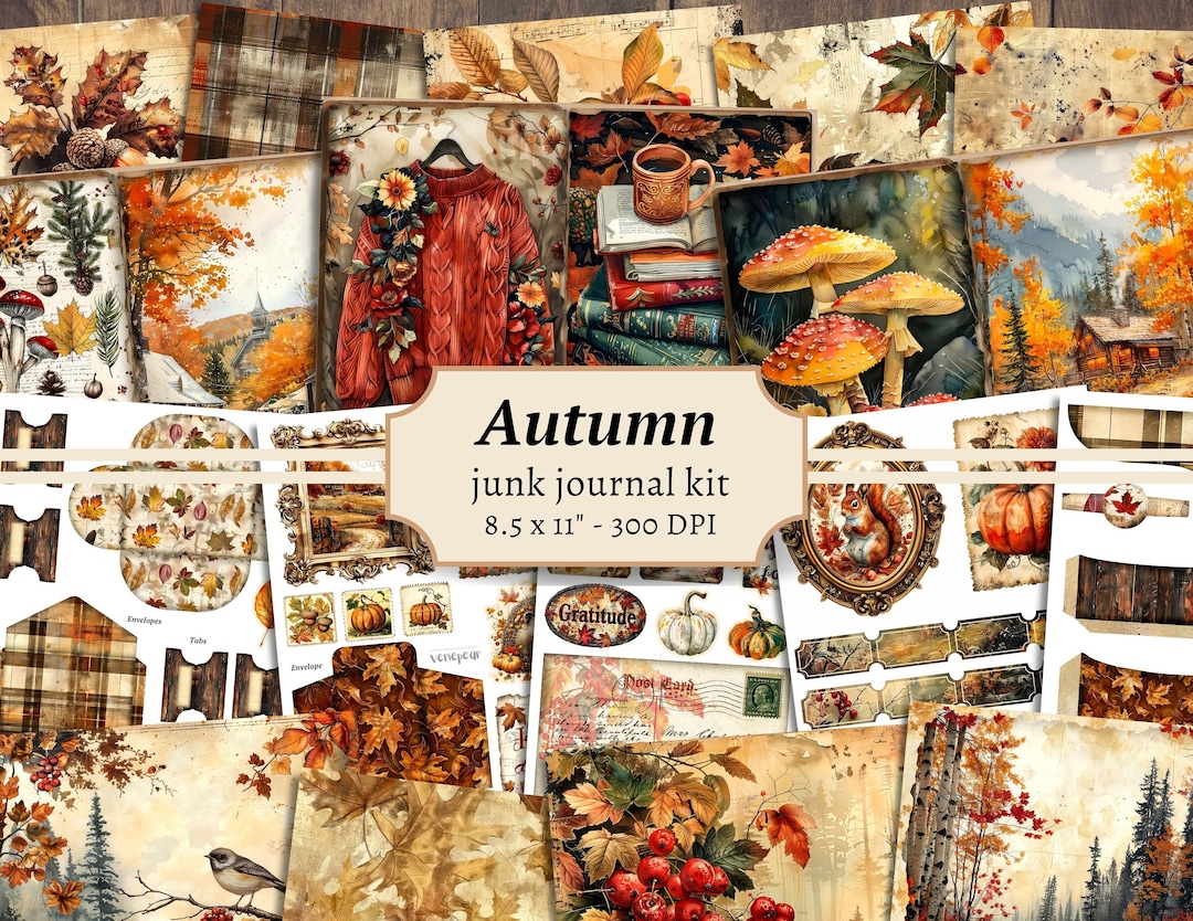 Autumn Junk Journal Kit, Digital Scrapbook Paper, Fall Printable ...