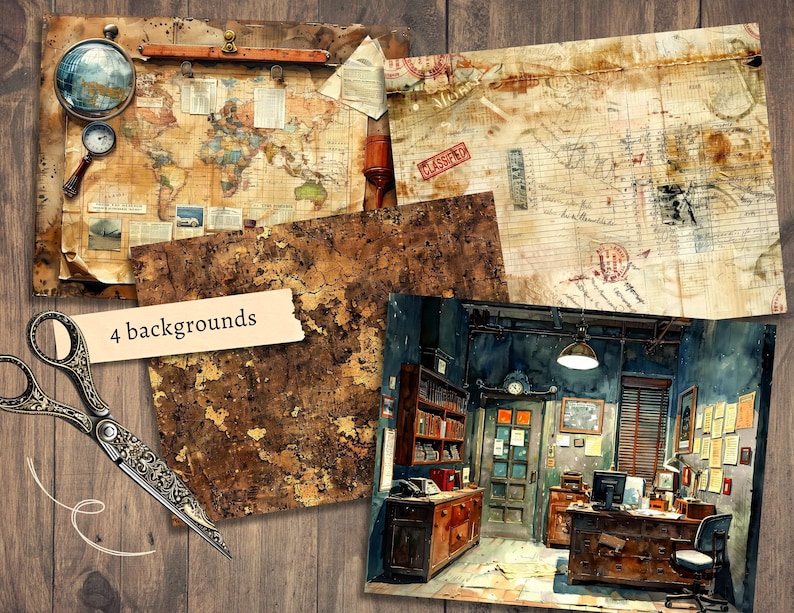 Detective Junk Journal Kit, Digital Scrapbook Paper, Mystery Case File ...