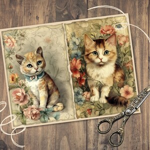 Floral Kitten Junk Journal Pages, Digital Cat Scrapbook Paper ...