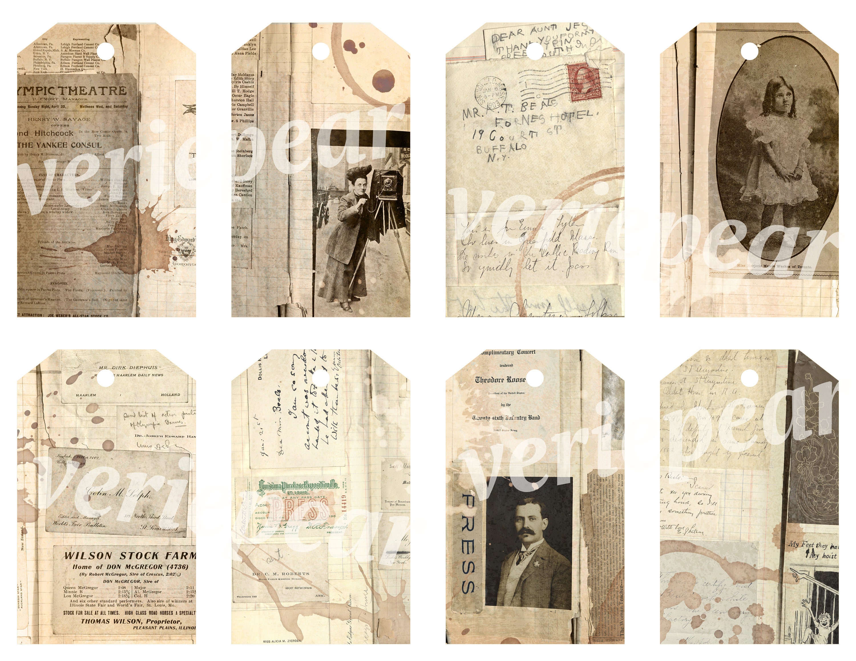 Vintage Ephemera Tags | Printable Junk Journal Supplies, Digital ...