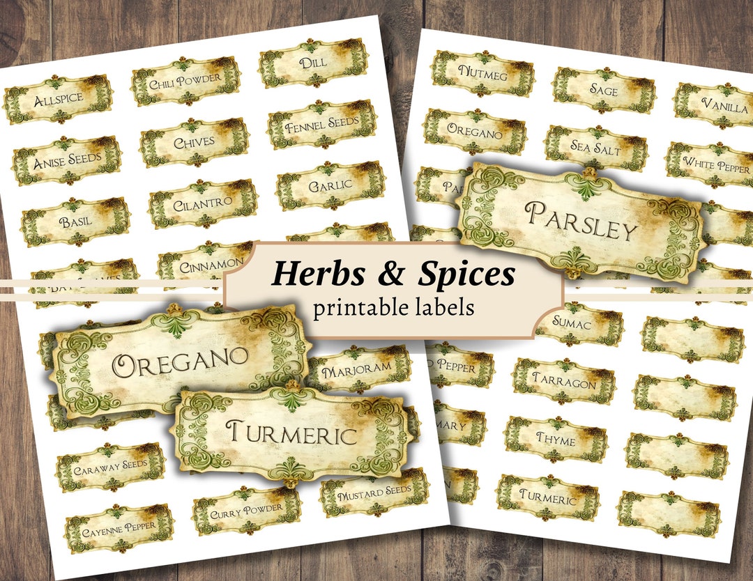 Herbs and Spices Labels, Printable Seasoning Labels, Vintage Tags for ...