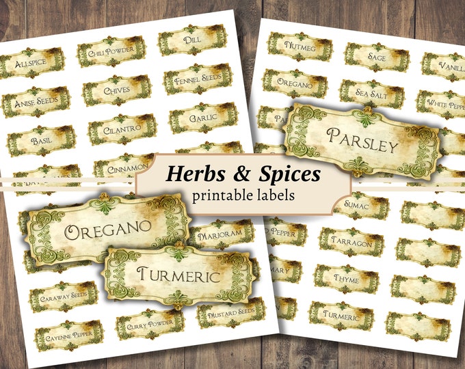 Printable Spice Labels, Herb Labels, Seasoning Labels, Vintage Tags for ...