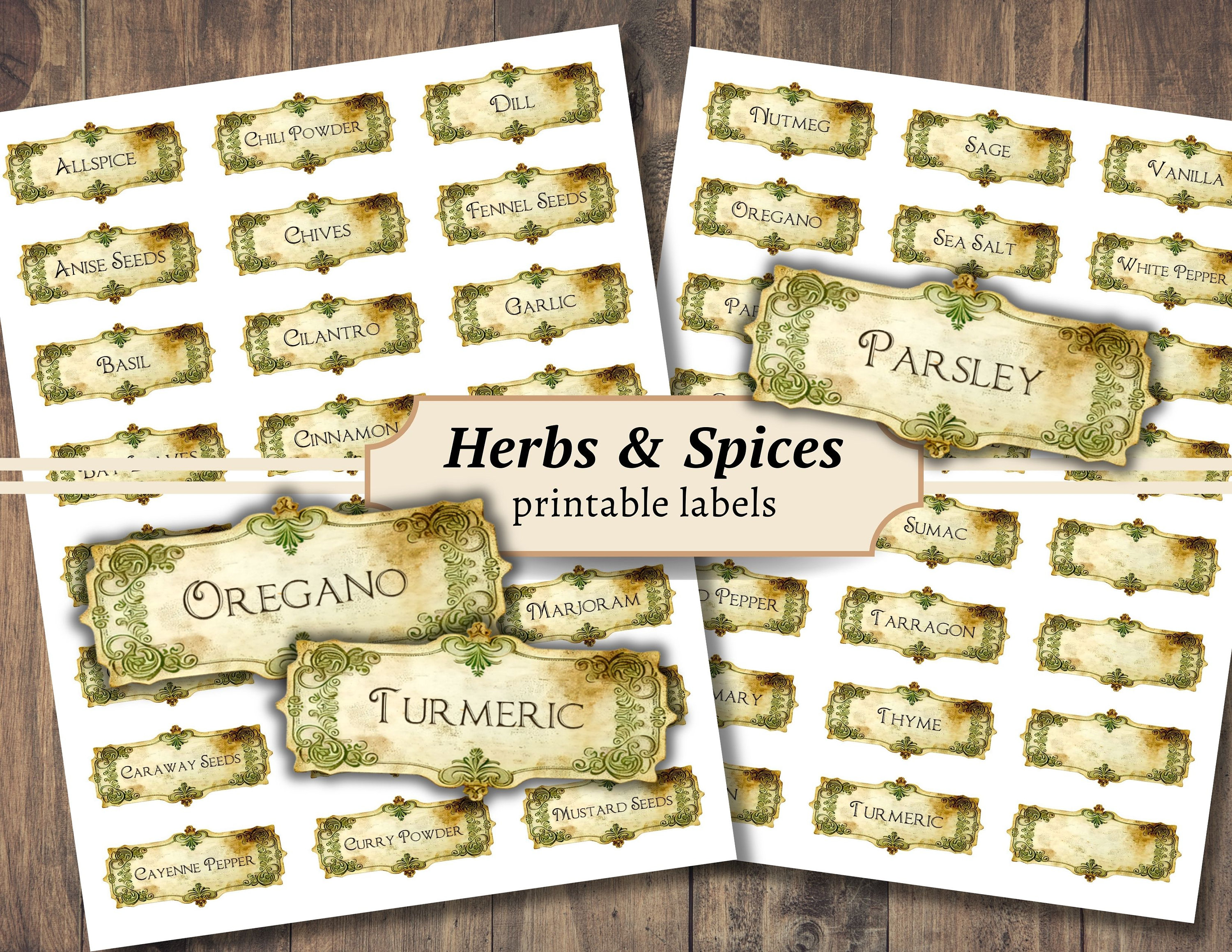 Herbs and Spices Labels, Printable Seasoning Labels, Vintage Tags for ...