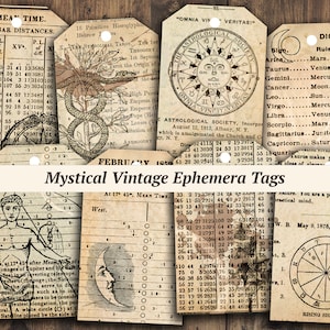 Mystical Vintage Ephemera Tags | Digital Junk Journal Paper, Printable ...