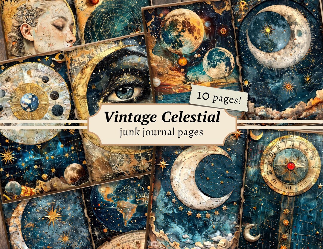 Celestial Junk Journal Pages, Digital Scrapbook, Galaxy Paper Kit ...