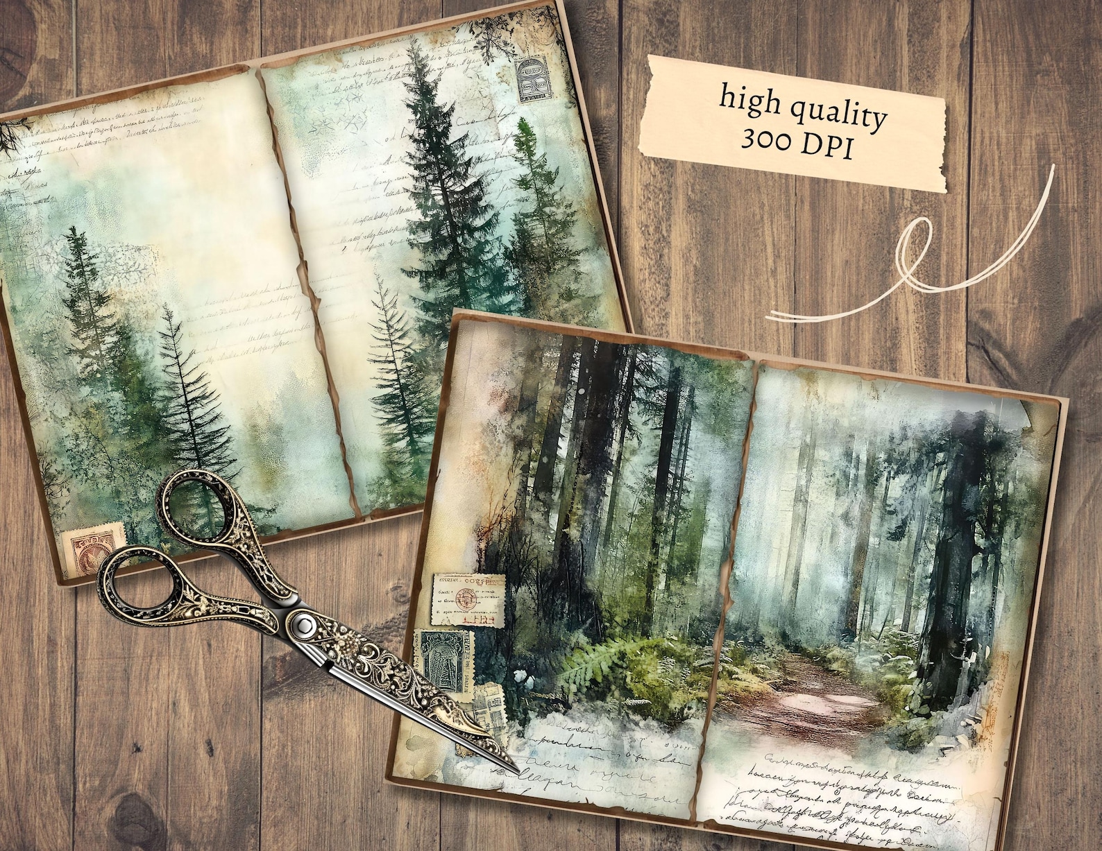 Old Forest Junk Journal Pages, Digital Scrapbook, Woods Paper Kit ...