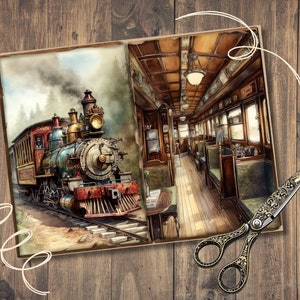 Vintage Train Junk Journal Pages, Digital Scrapbook Paper Kit ...
