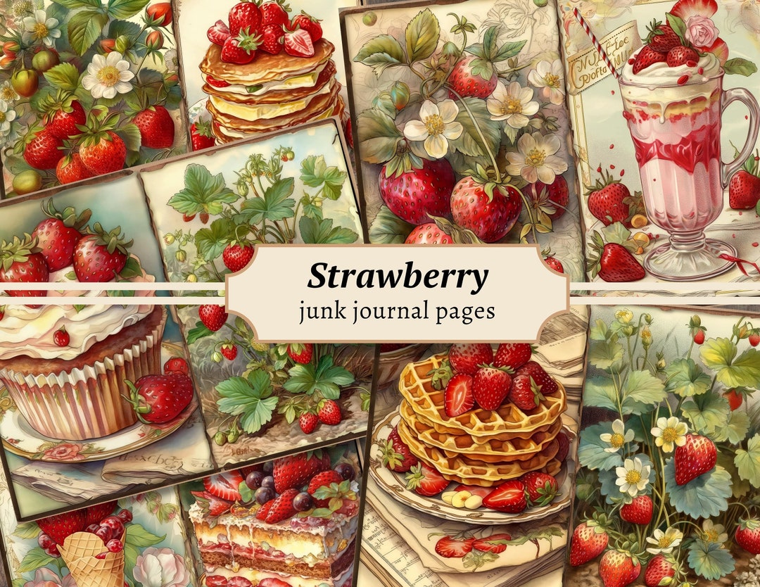 Strawberry Junk Journal Pages, Digital Scrapbook Paper, Printable ...