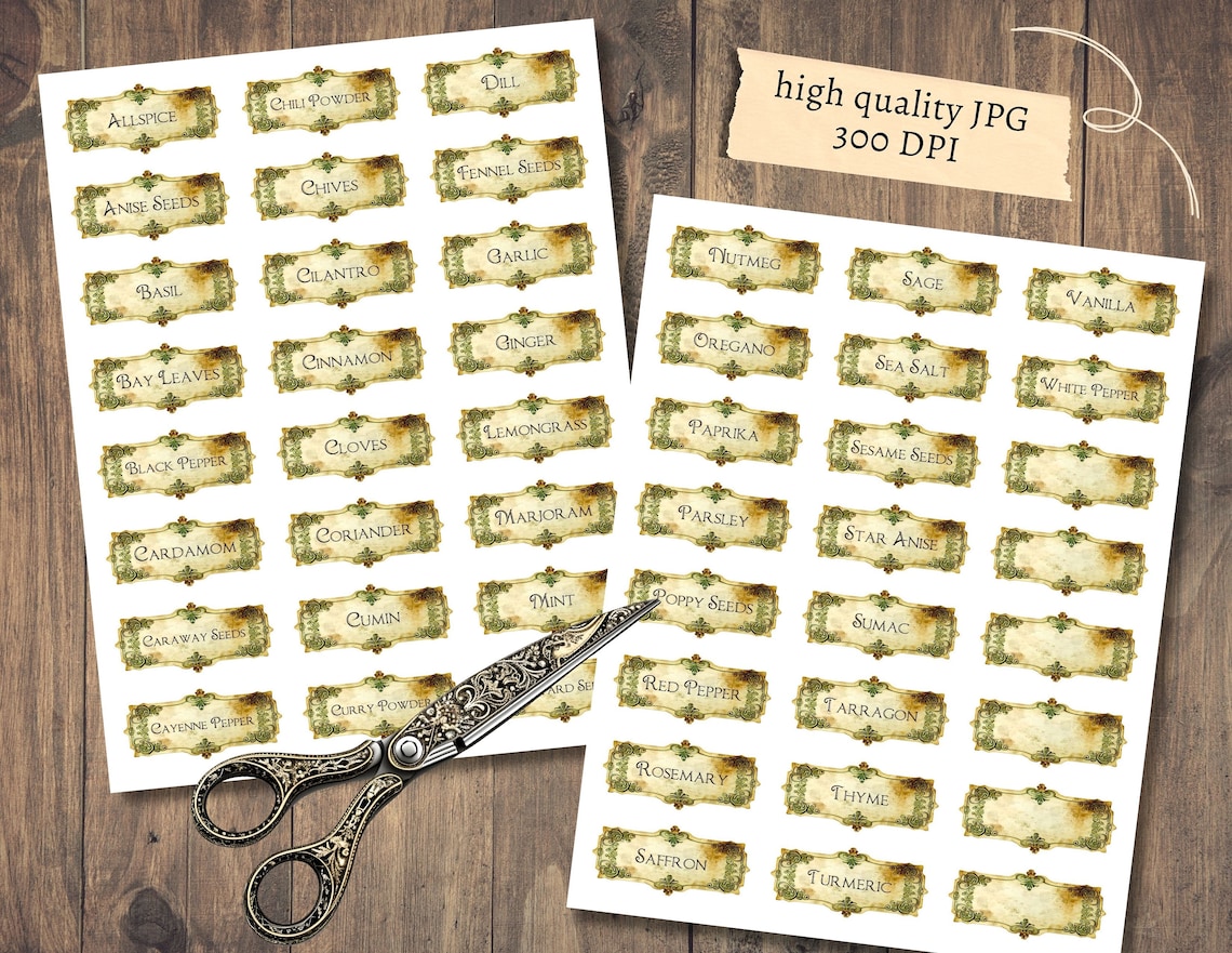 Herbs and Spices Labels, Printable Seasoning Labels, Vintage Tags for ...