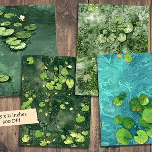 Pond Water Digital Papers, Water Lily Scrapbook Kit, Nature Printable ...