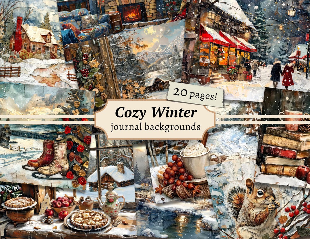 Cozy Winter Backgrounds, Junk Journal Pages, Digital Scrapbook Paper ...