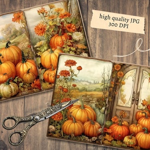 Autumn Pumpkin Junk Journal Pages, Digital Scrapbook Paper Kit ...
