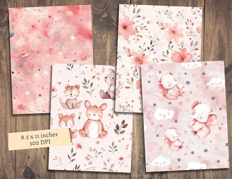 Baby Girl Digital Papers, Pastel Pink Scrapbook Kit, Boho Nursery ...