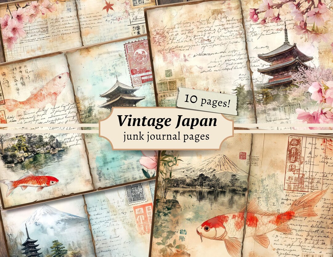 Vintage Japan Junk Journal Pages, Digital Scrapbook Paper, Asian ...