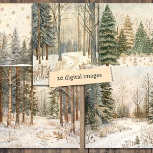 Winter Forest Digital Papers, Snowy Woodland Junk Journal Page ...