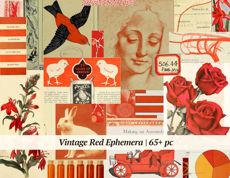 Vintage Red Ephemera Kit 65 Pc Printable Junk Journal - Etsy