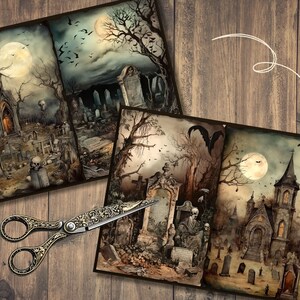 Creepy Graveyard Junk Journal Pages, Digital Scrapbook Paper Kit ...