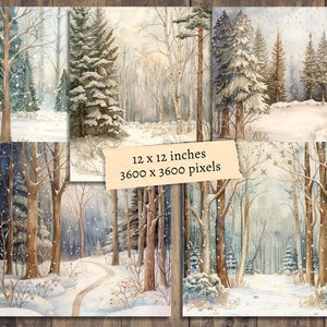 Winter Forest Digital Papers, Snowy Woodland Junk Journal Page ...